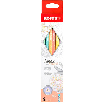 Карандаш простой Kores "Grafitos Style Pastel", HB, с ластиком, ассорти ...